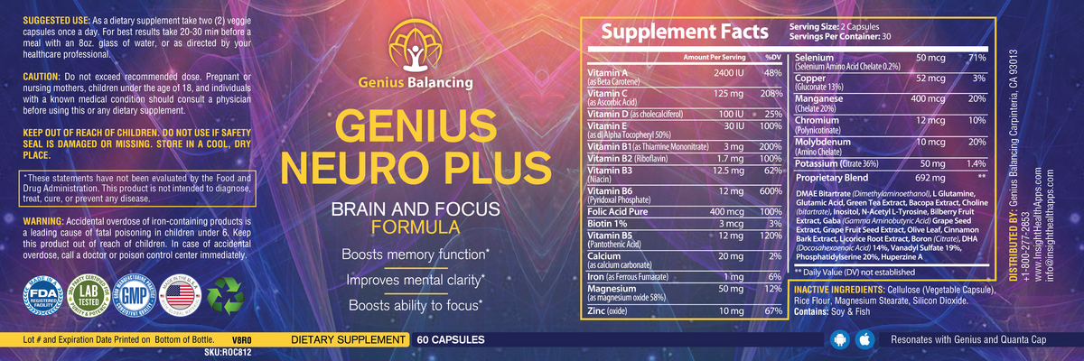 Neuro Plus | Brain & Focus | Genius Balance Nutrition | INSIGHT HEALTH APPS